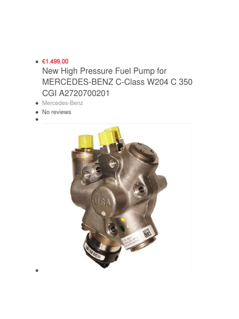 High Pressure Fuel Pump Mercedes A2720700201 350 Cgi, Hochdruckpumpe ...