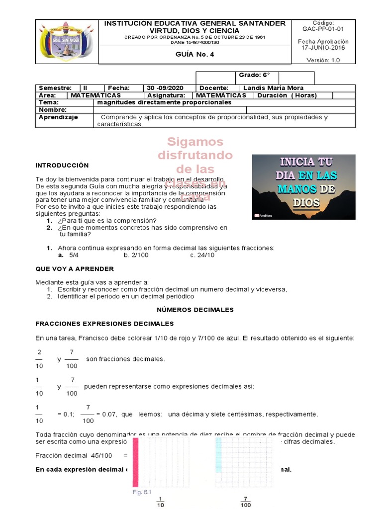 GUIA 4 Semetre 2 MAT. 6 | PDF | Decimal | Fracción (Matemáticas)