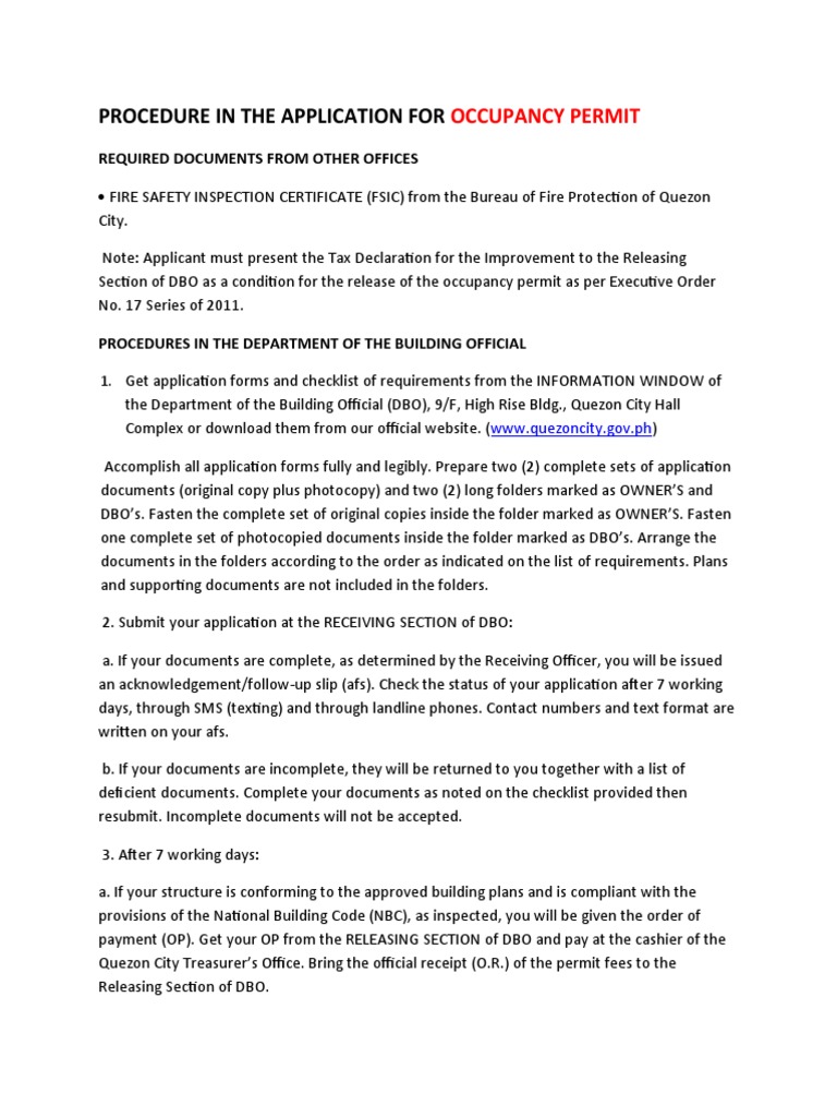 Procedure - Occupancy Permit - QC | PDF | Government | Business