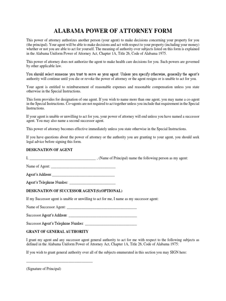 Filliable Alabama-Durable-Power-Of-Attorney-Form 2 | PDF | Power Of ...