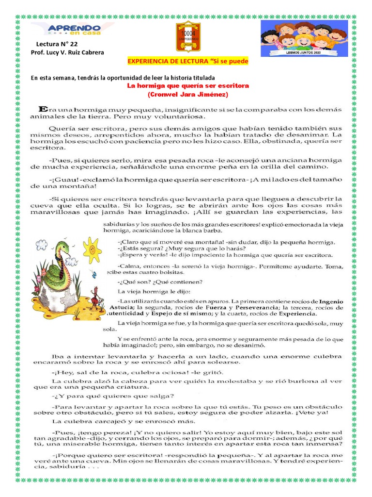 Lectura 22 La Hormiga Que Quería Ser Escritora Pdf