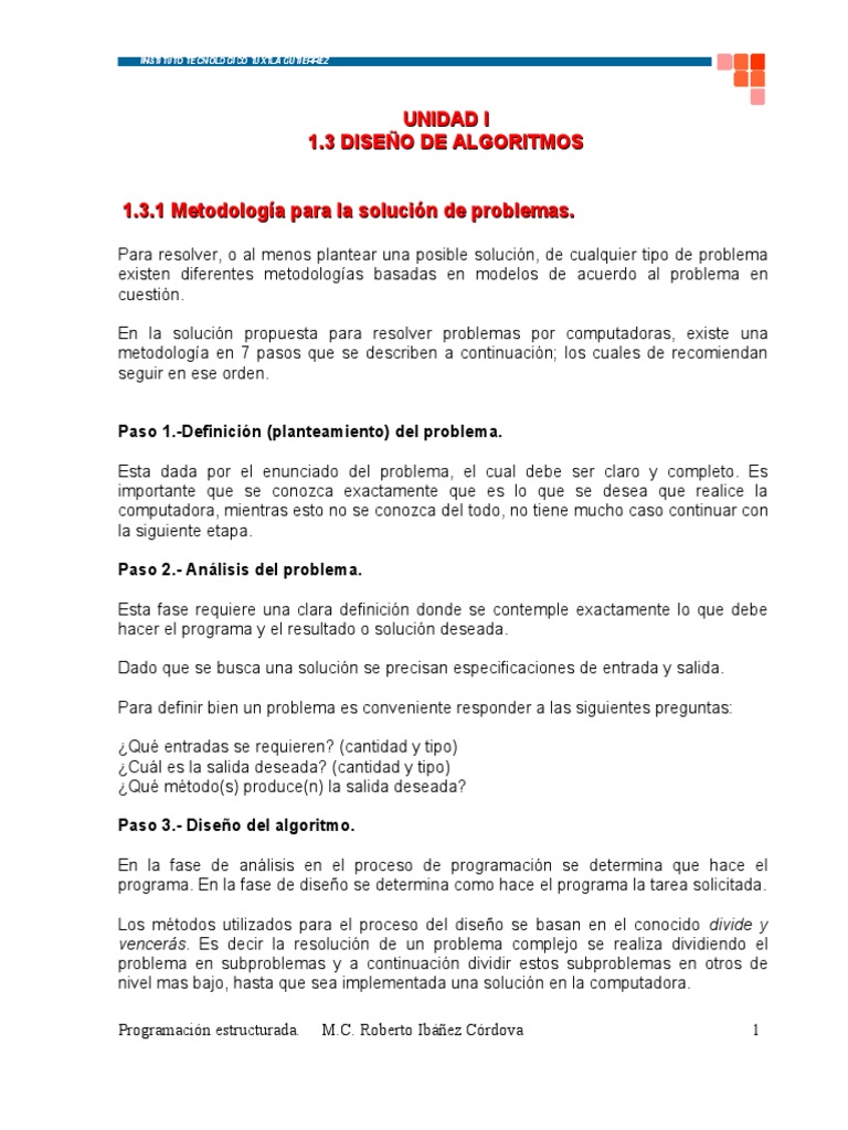 1 3 Diseno de Algoritmos | PDF | Algoritmos | Programa de computadora