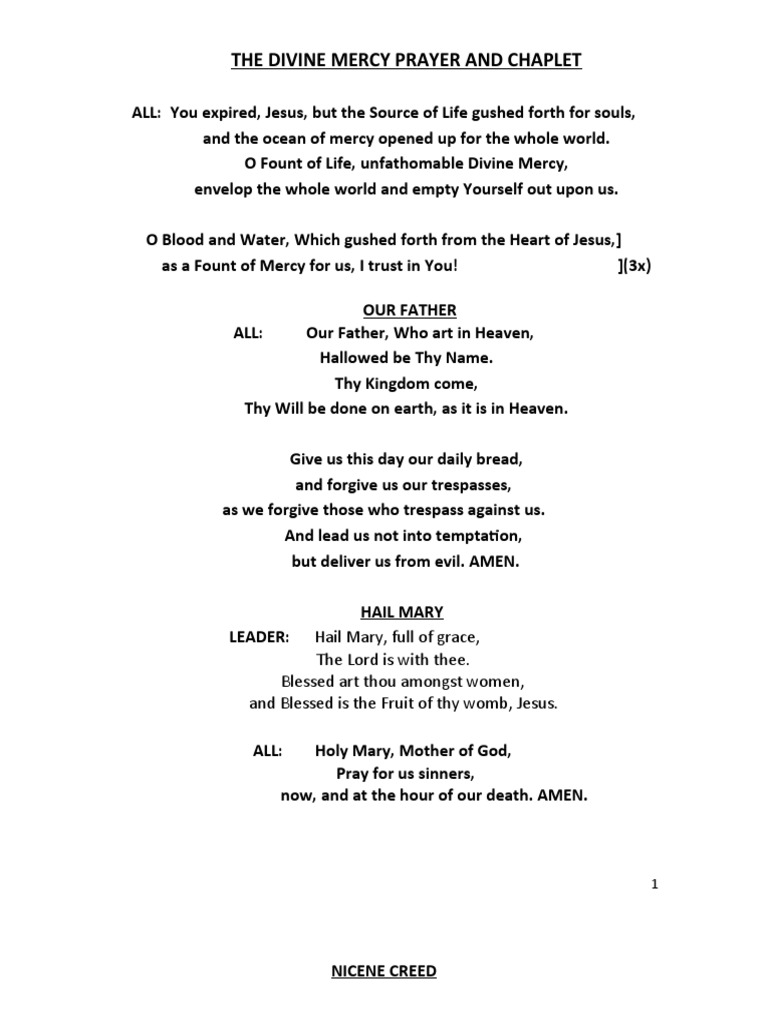 The Divine Mercy PRAYER AND CHAPLET | PDF | God The Father | Lord's Prayer