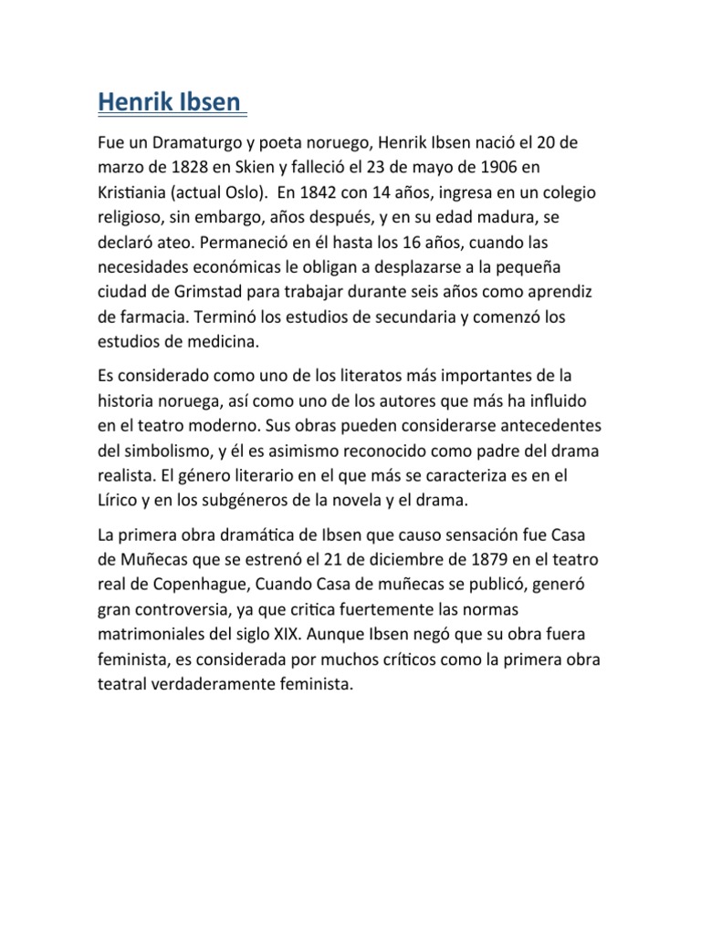 Henrik Ibsen: Pionero del Drama Realista | PDF | Clásicos