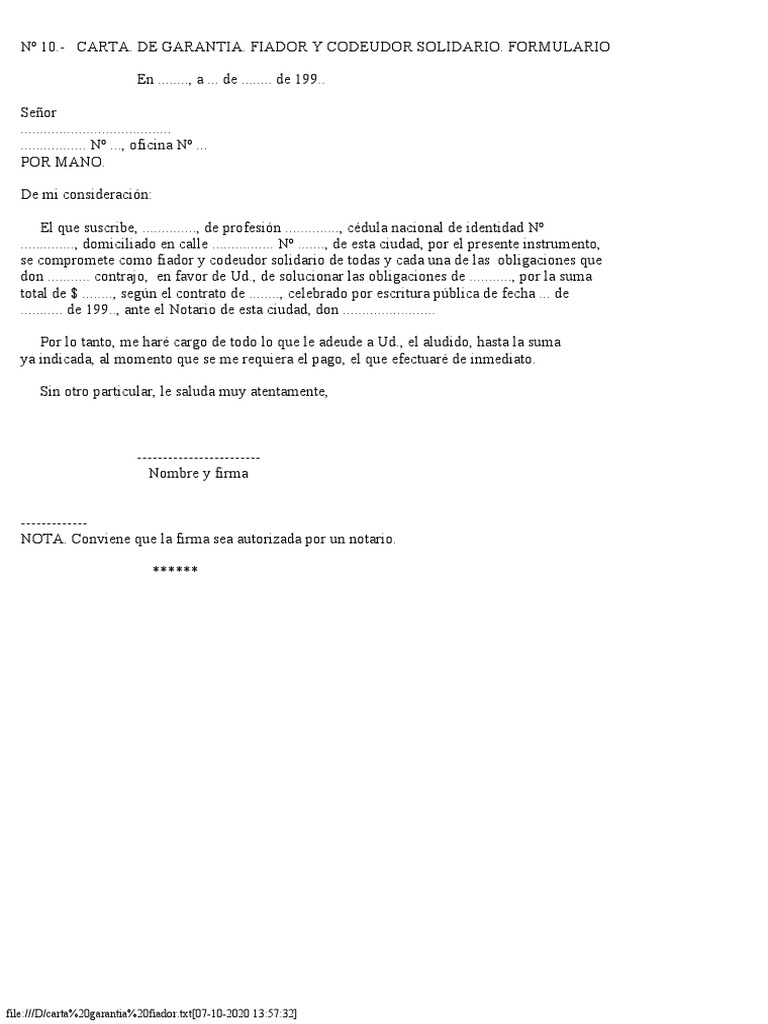 Carta de Garantía: Fiador y Codeudor | PDF | Derecho | Hogar, jardinería y bricolaje