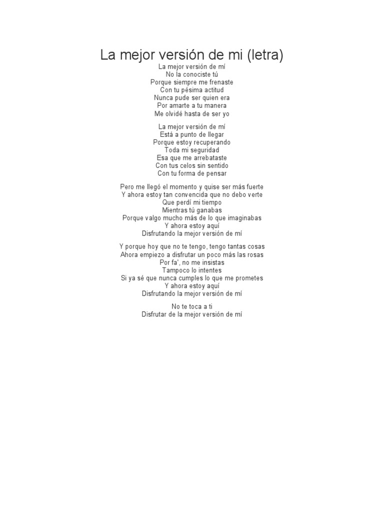La Mejor Versión de Mi (Letra) | PDF