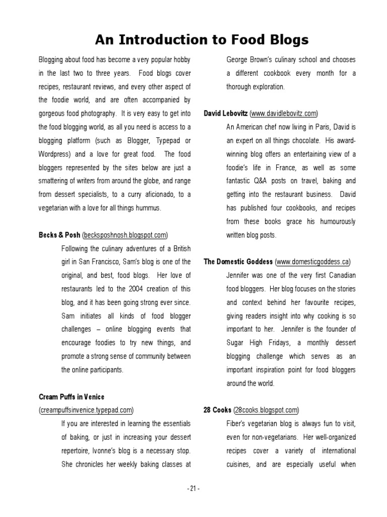 An Introduction To Food Blogs | PDF | Cookbooks | Recipe