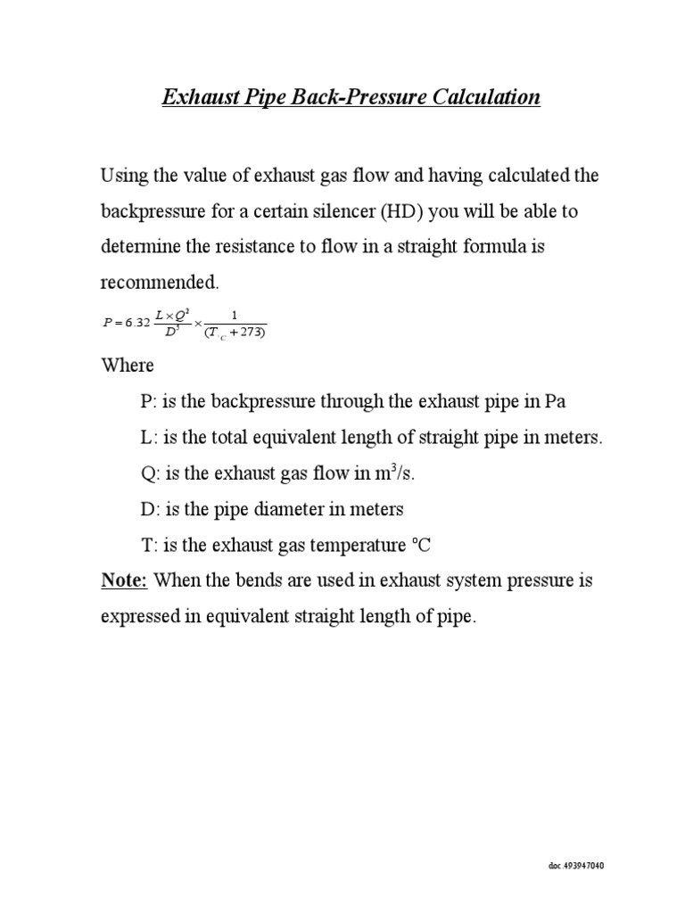 Exhaust Pipe Back-Pressure Calc | PDF | Pascal (Unit) | Energy Technology