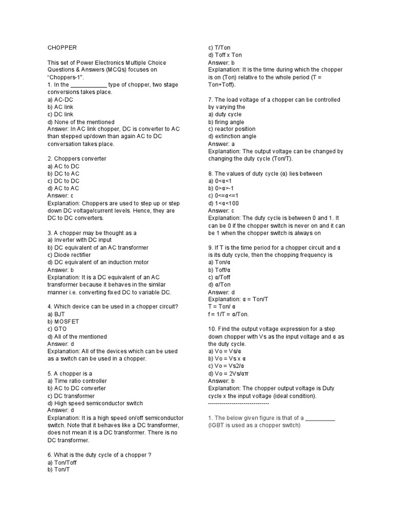 Chopper MCQS | PDF | Electronic Circuits | Electronic Engineering