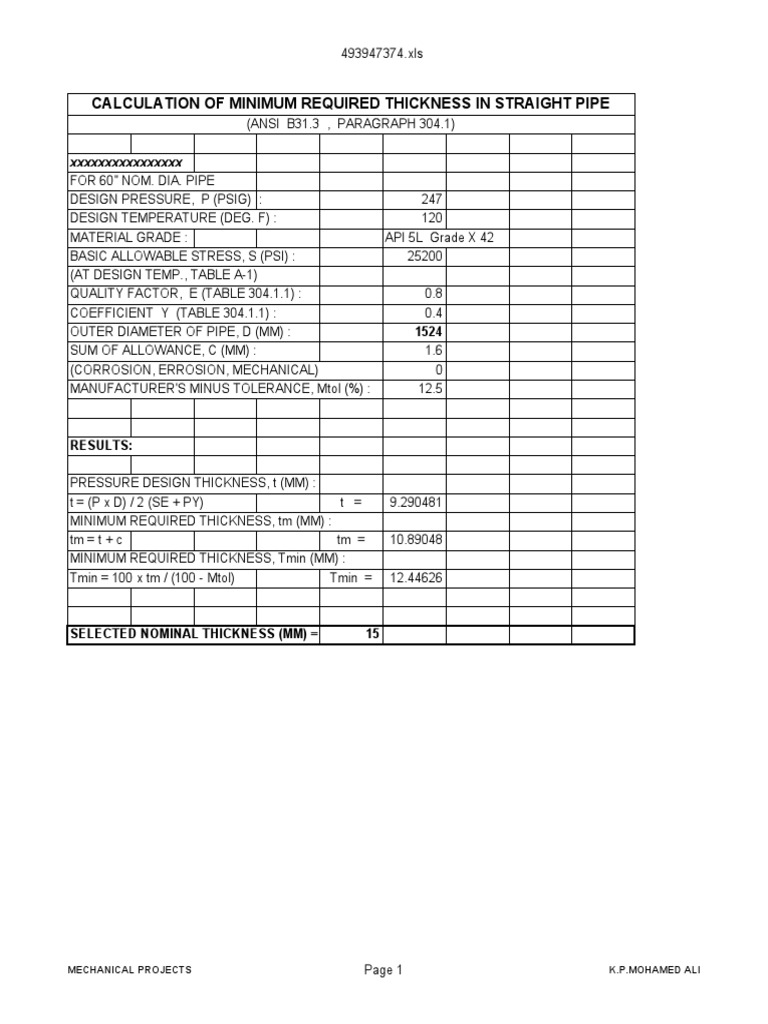 Minimum Pipe Thickness Calculation | PDF | Science & Mathematics ...