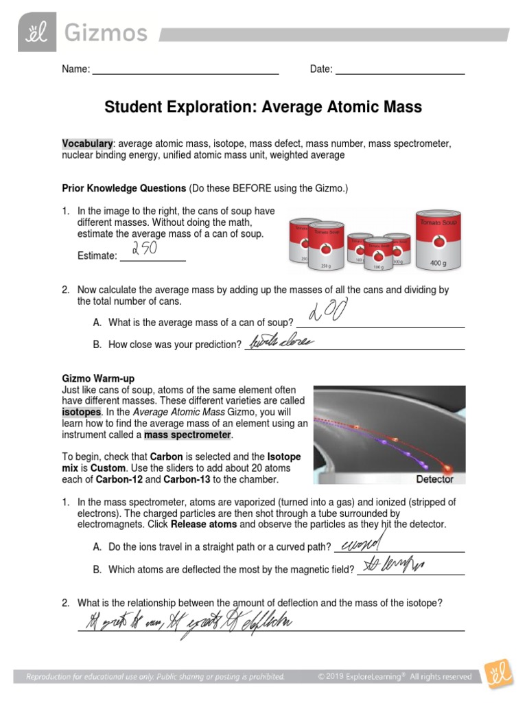 Student Exploration: Average Atomic Mass | PDF | Atoms | Isotope Student Exploration: Average Atomic Mass | PDF | Atoms | Isotope