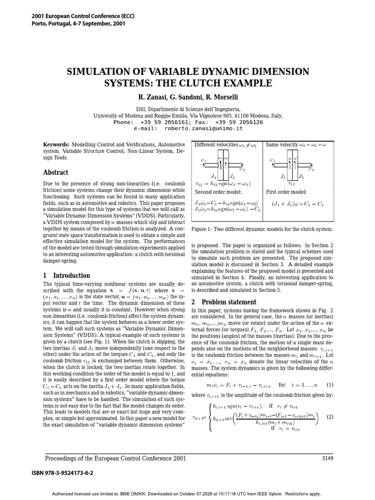 SIMULATION OF VARIABLE DYNAMIC DIMENSION SYSTEM The Clutch | PDF ...