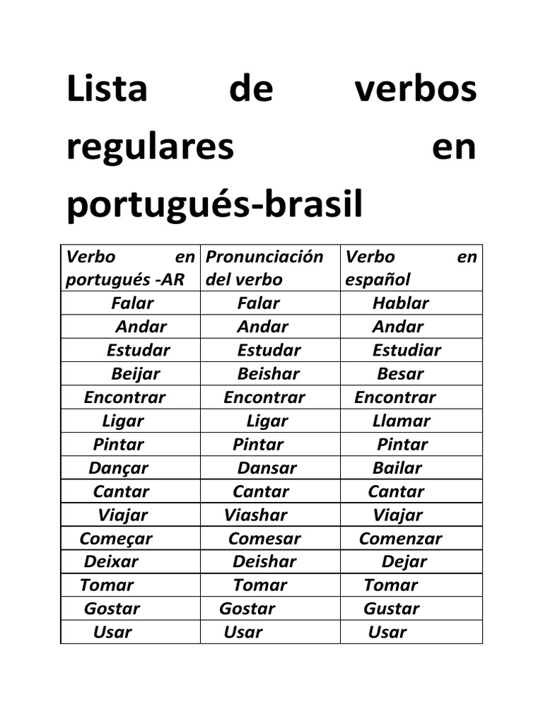 Lista De Verbos Regulares En Portugués PDF, 43% OFF