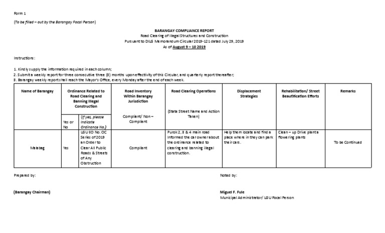 Barangay Compliance Report | PDF | Public Sphere | Government Information