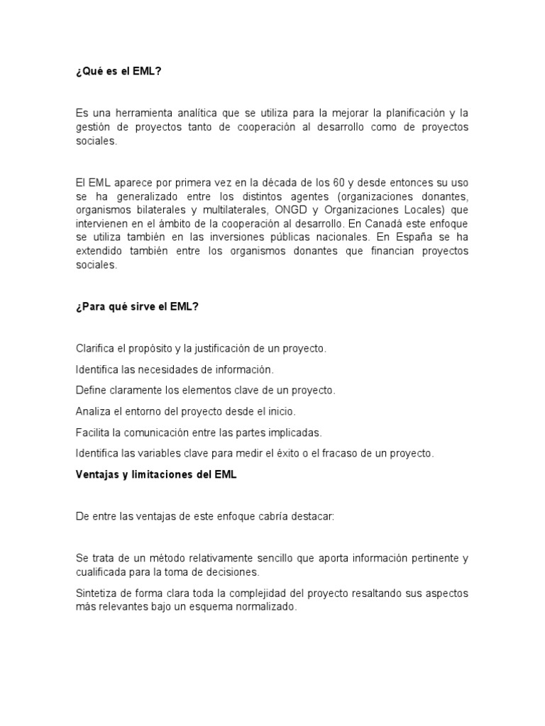 Qué Es El EML | PDF | Ayuda para el desarrollo | Planificación