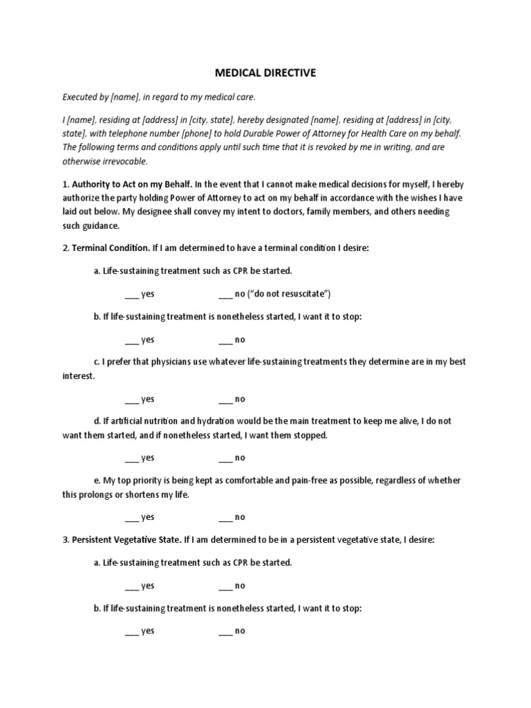 A Comprehensive Medical Directive Designating Power of Attorney and ...