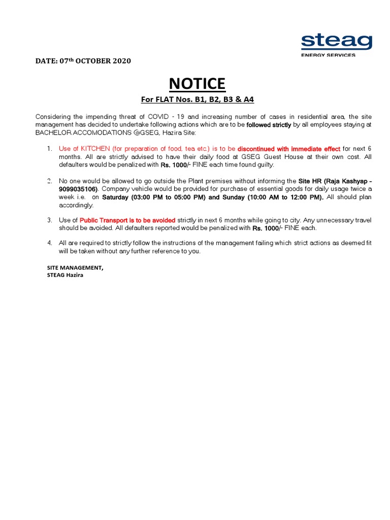 NOTICE Bachelor Accomodation PDF | PDF