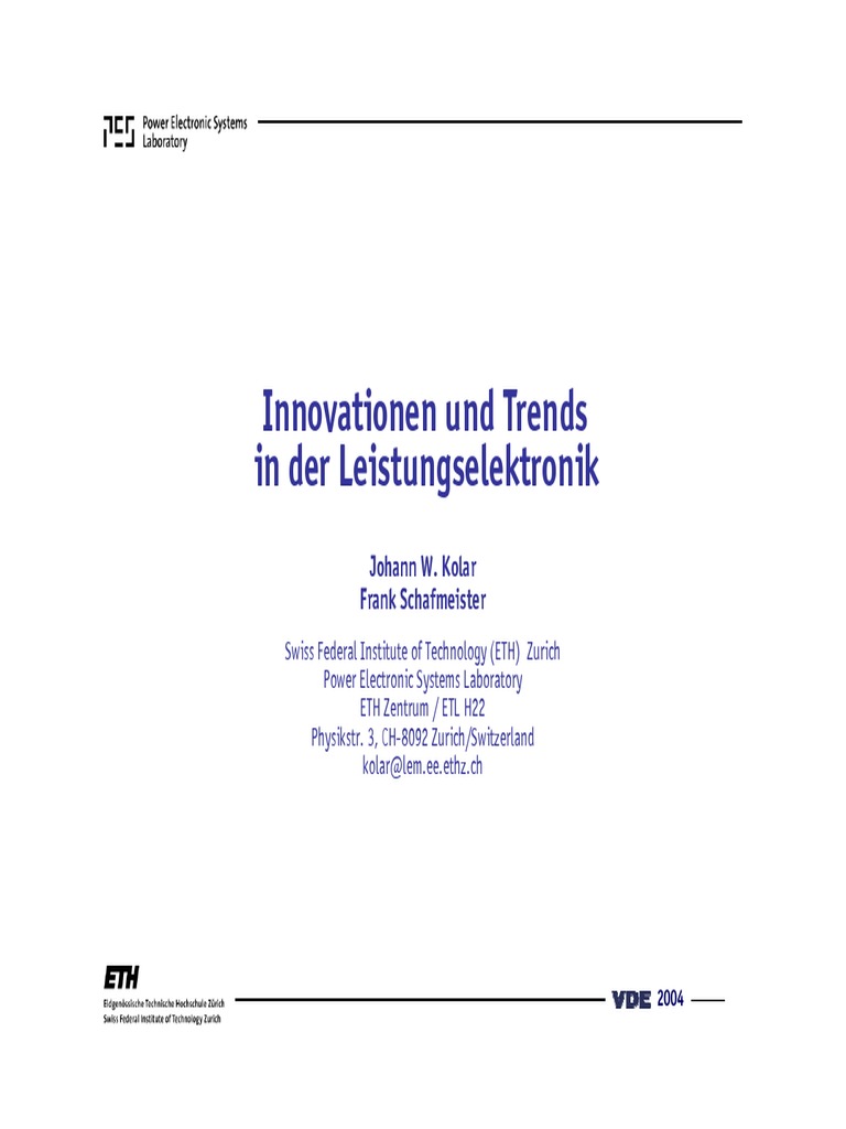 Innovationen Und Trends in Der Leistungselektronik: Johann W. Kolar ...