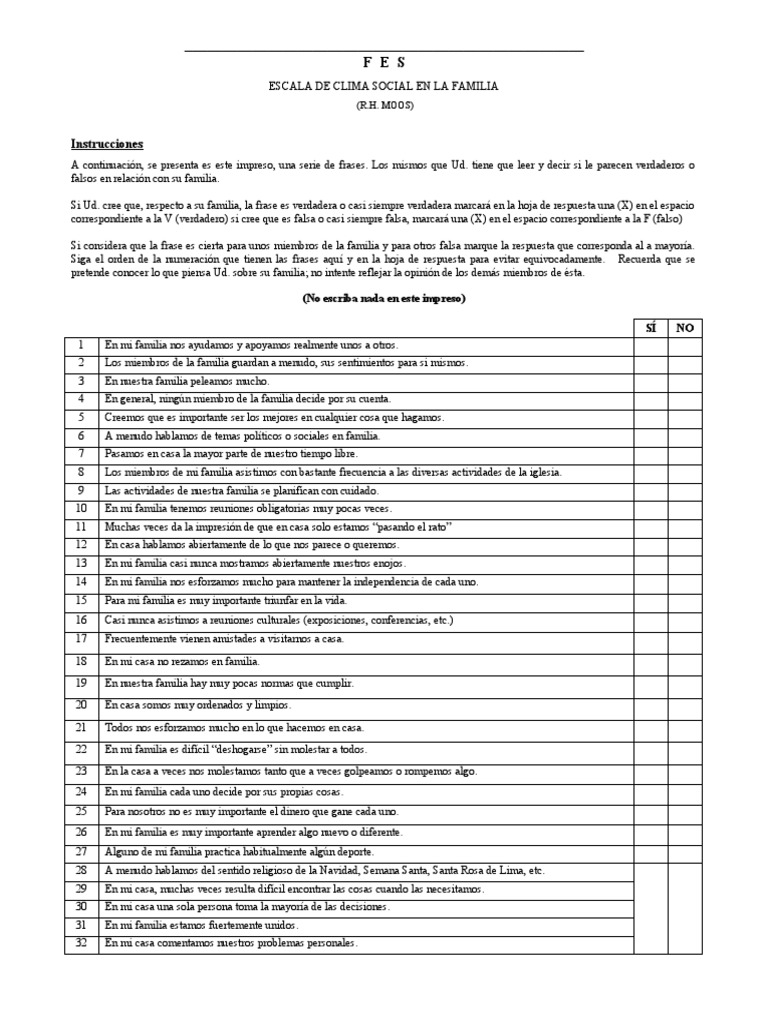 Test FES: Clima Familiar | PDF | Salud y bienestar