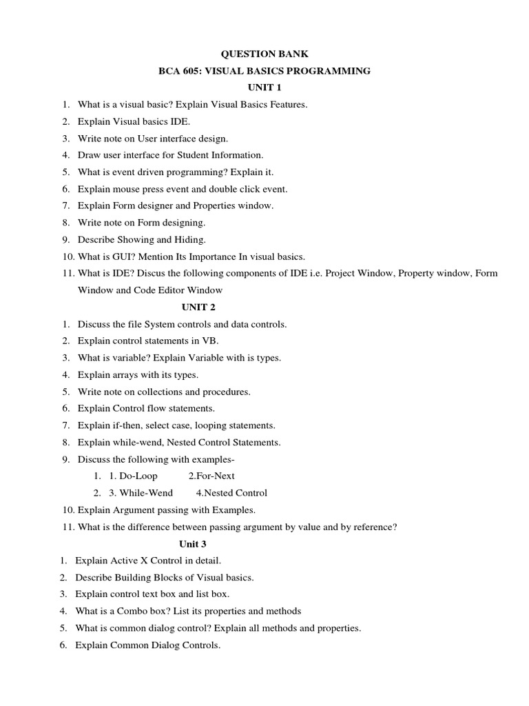 Visual Basics Programming BCA VI 409616437 | PDF | Graphical User ...