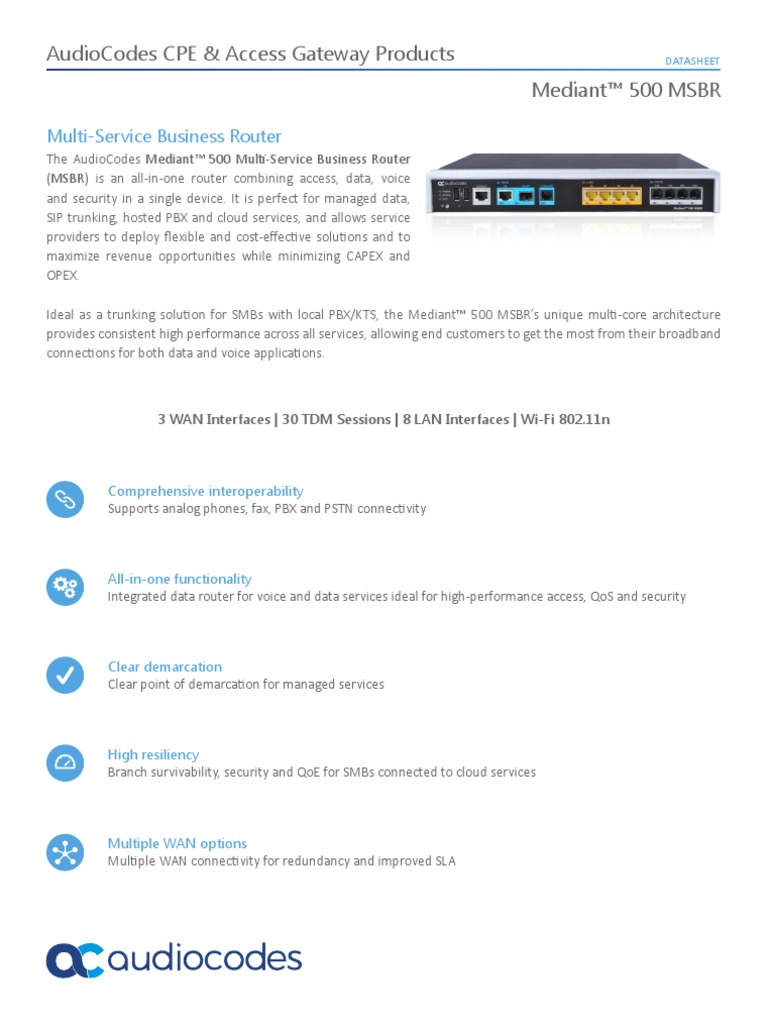 Audiocodes Cpe & Access Gateway Products Mediant™ 500 MSBR: Multi ...