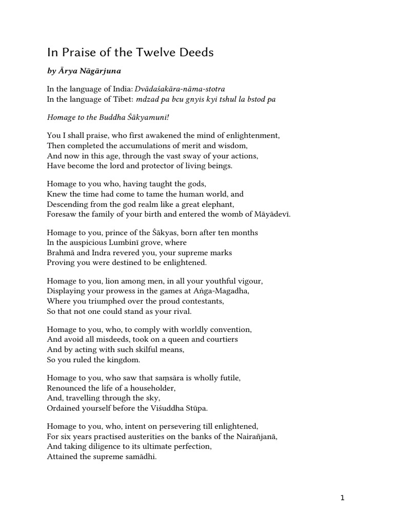 Praise of Buddha's Twelve Deeds | PDF | Enlightenment In Buddhism ...