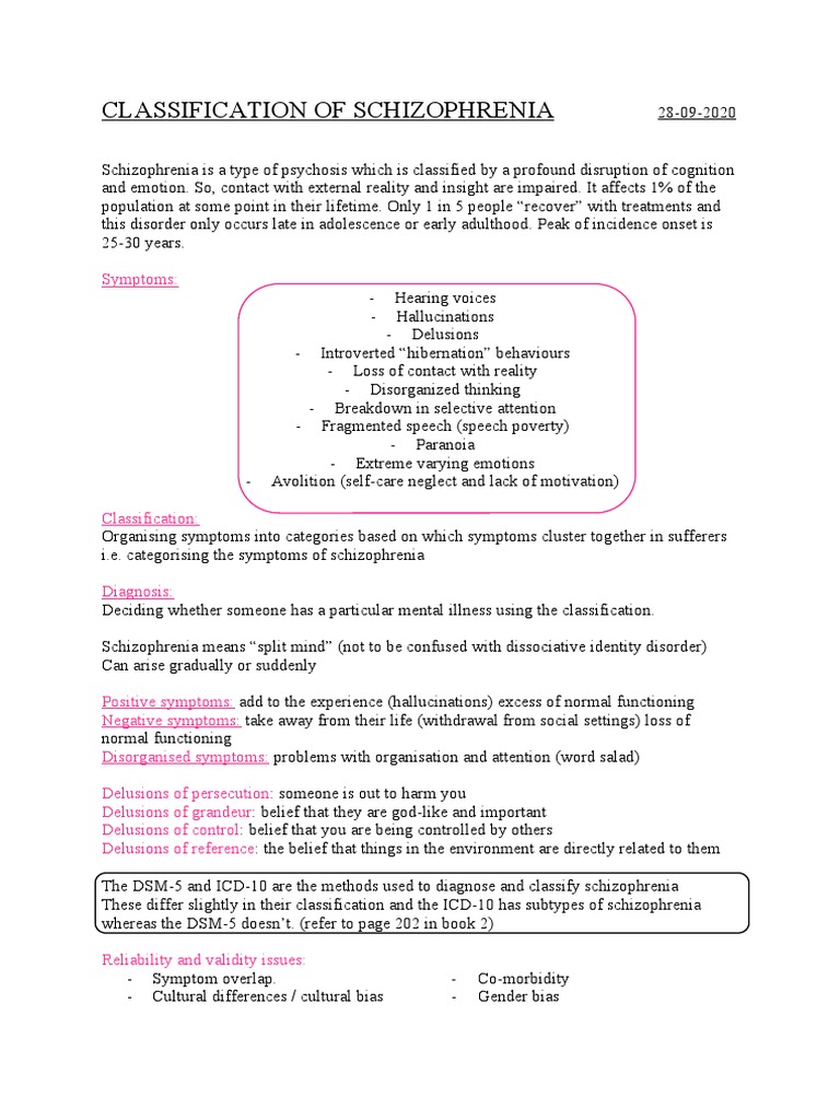 Classification of Schizophrenia 28 | PDF | Schizophrenia | Psychosis