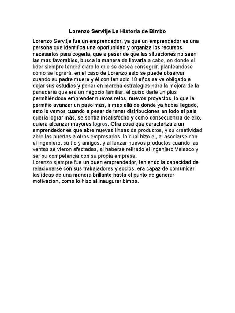 Lorenzo Servitje La Historia de Bimbo | PDF