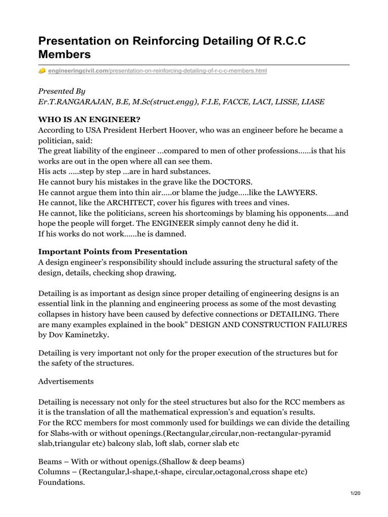 RCC Members Reinforcement Detailing | PDF | Beam (Structure) | Building ...