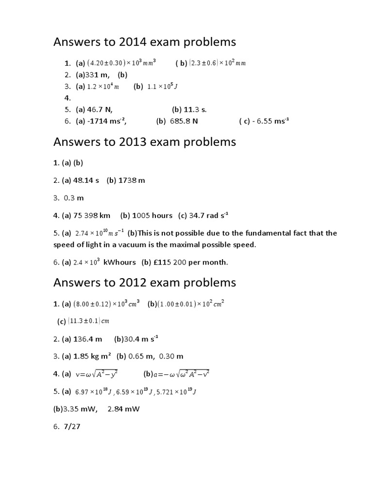Answers To 2014 Exam Problems: MM MM M J | PDF