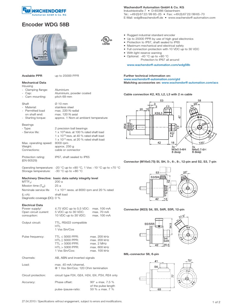 Encoder WDG 58B: 27.04.2010 / Specifications Without Engagement ...