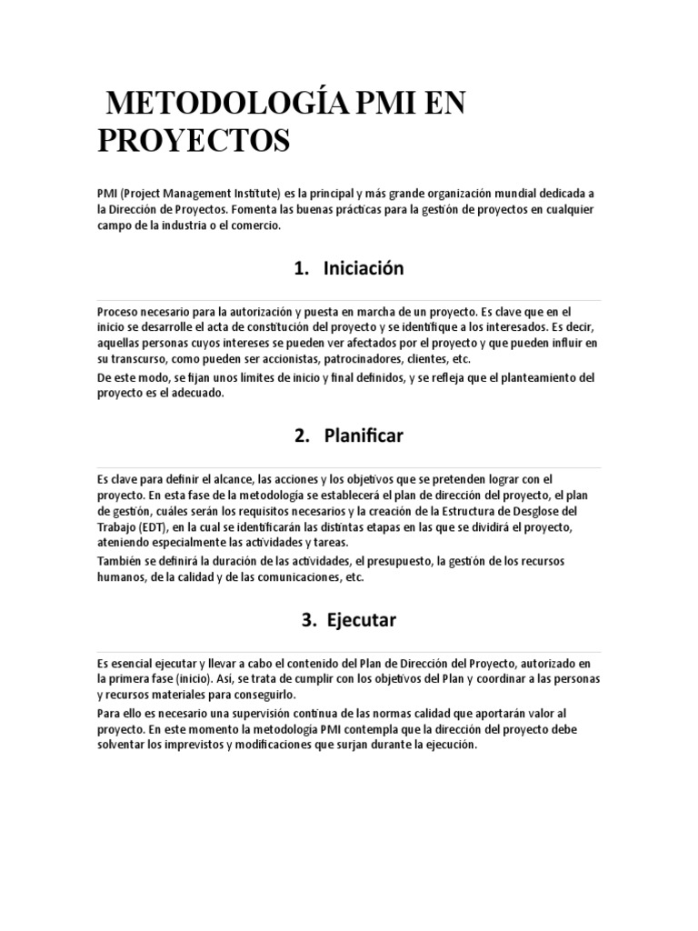 Metodología Pmi En Proyectos Pdf Gestión De Proyectos Economias