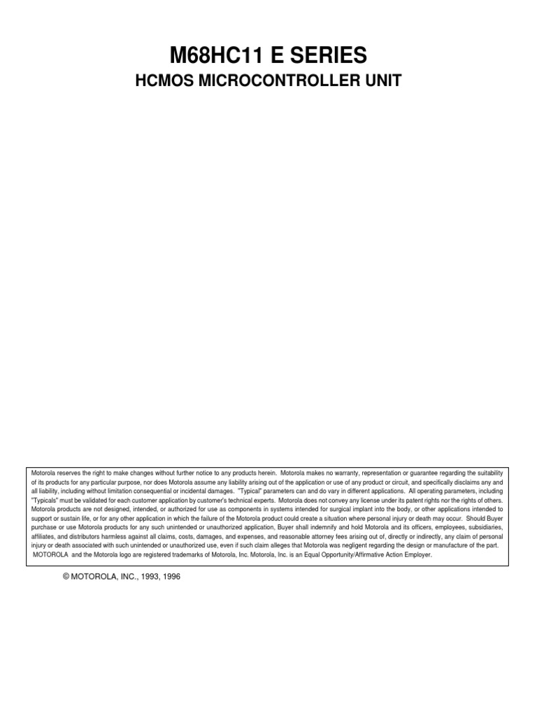 M68Hc11 E Series: Hcmos Microcontroller Unit | PDF | Input/Output | Analog To Digital Converter
