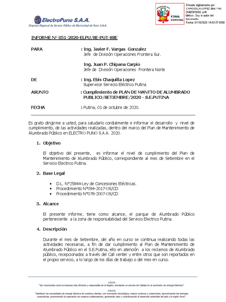 INFORME-051-2020-ELPU-SE-PUT-SSE - Rep. AP - SETIEMBRE (R) | PDF | Luz ...
