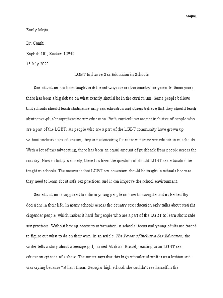 Lgbt Sex Education Essay Final Draft Pdf Sex Education Sexually Transmitted Infection