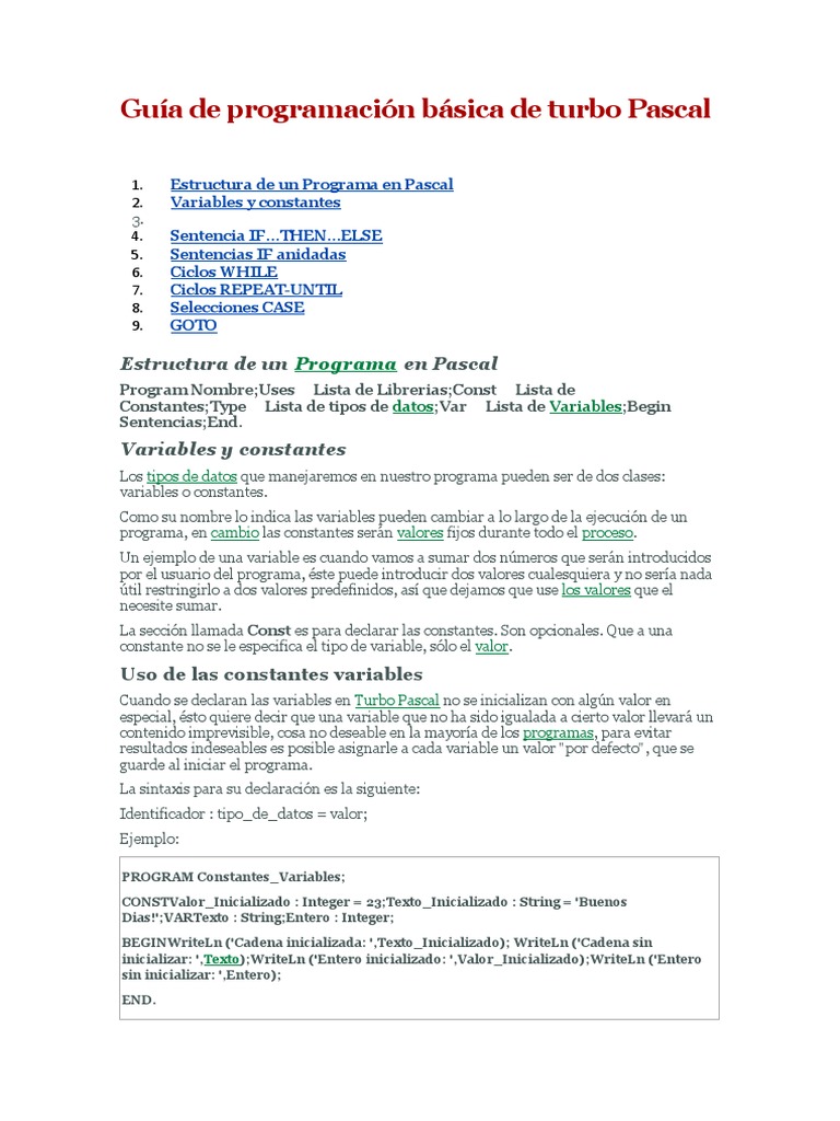 Guía de Programación Básica de Turbo Pascal | PDF | División (Matemáticas) | Programa de computadora