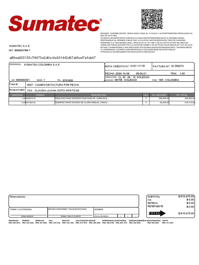 Sumatec Sas Fact-Ai-300274 | Descargar gratis PDF | Business ...