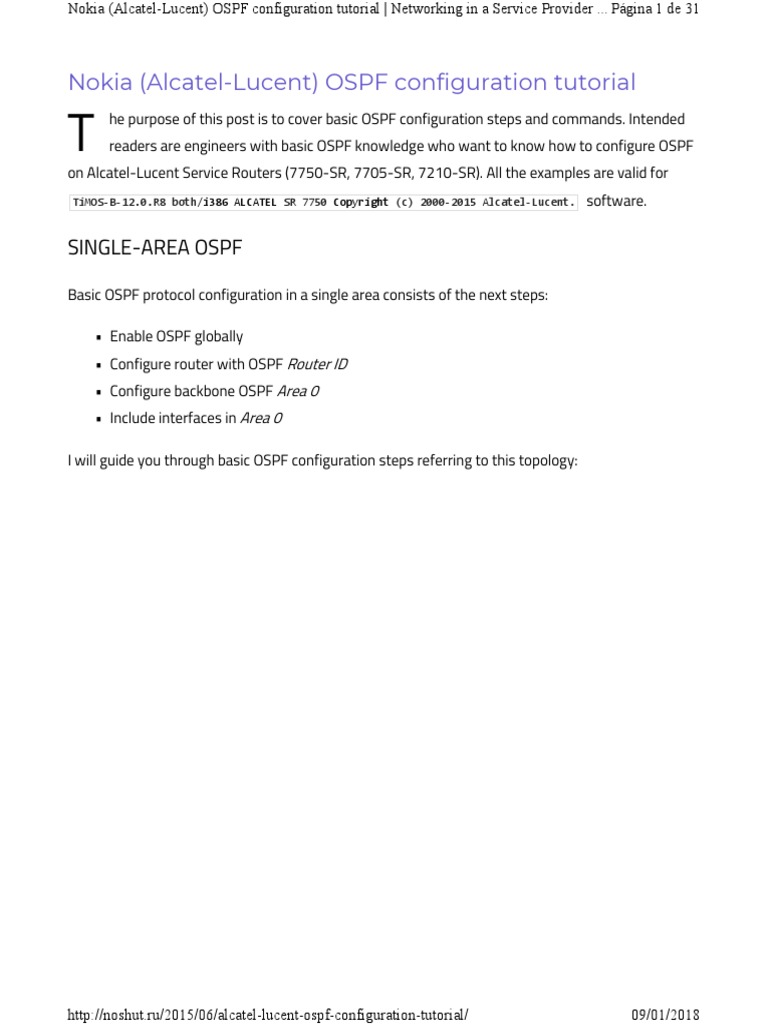 Nokia (Alcatel-Lucent) OSPF Configuration Tutorial | PDF | Wide Area Network | Computer Network