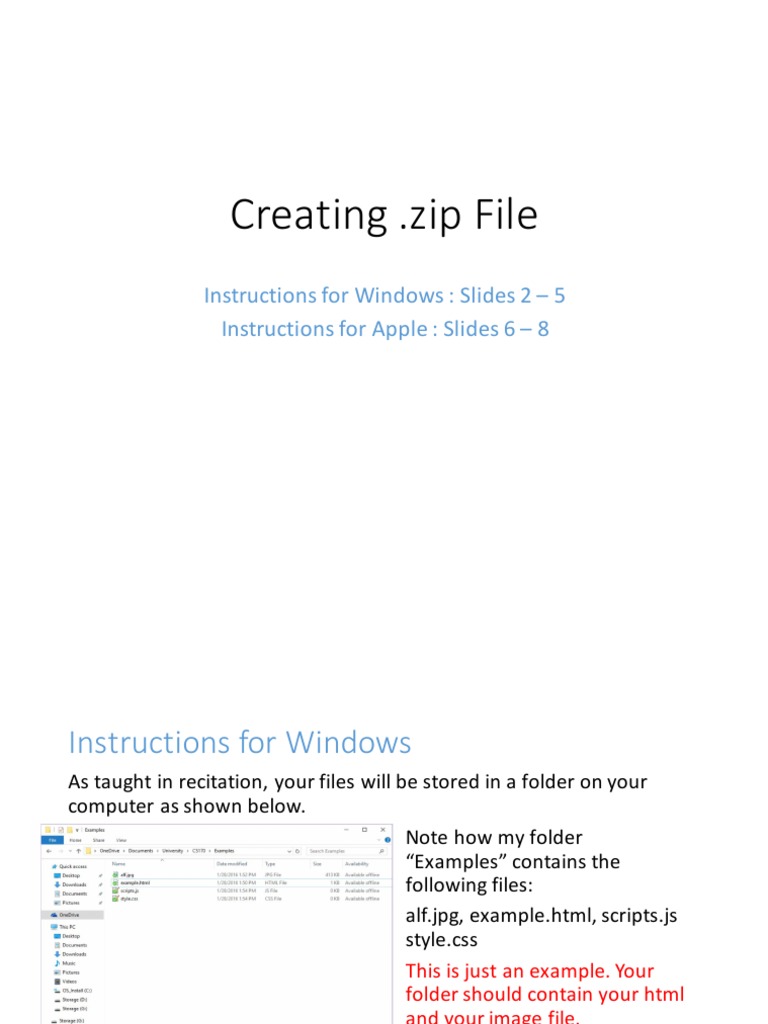 Creating .Zip File: Instructions For Windows: Slides 2 - 5 Instructions ...