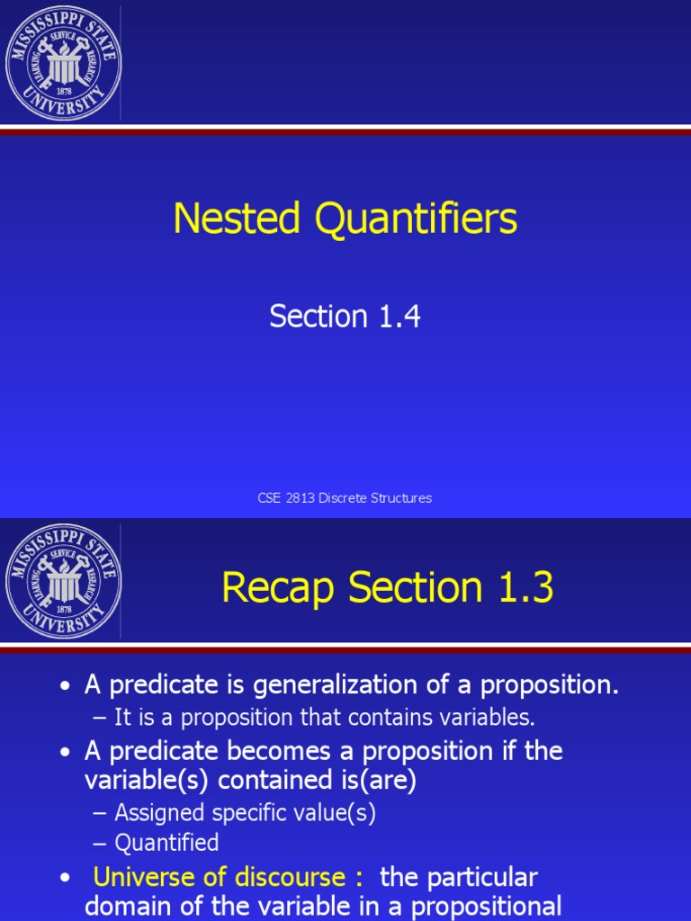 Nested Quantifiers: Section 1.4 | PDF | Syntax (Logic) | Metalogic