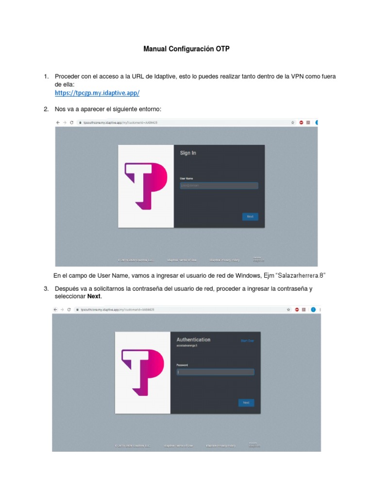 Manual Registro Idaptive OTP PDF | PDF | Aplicación movil | Autenticación