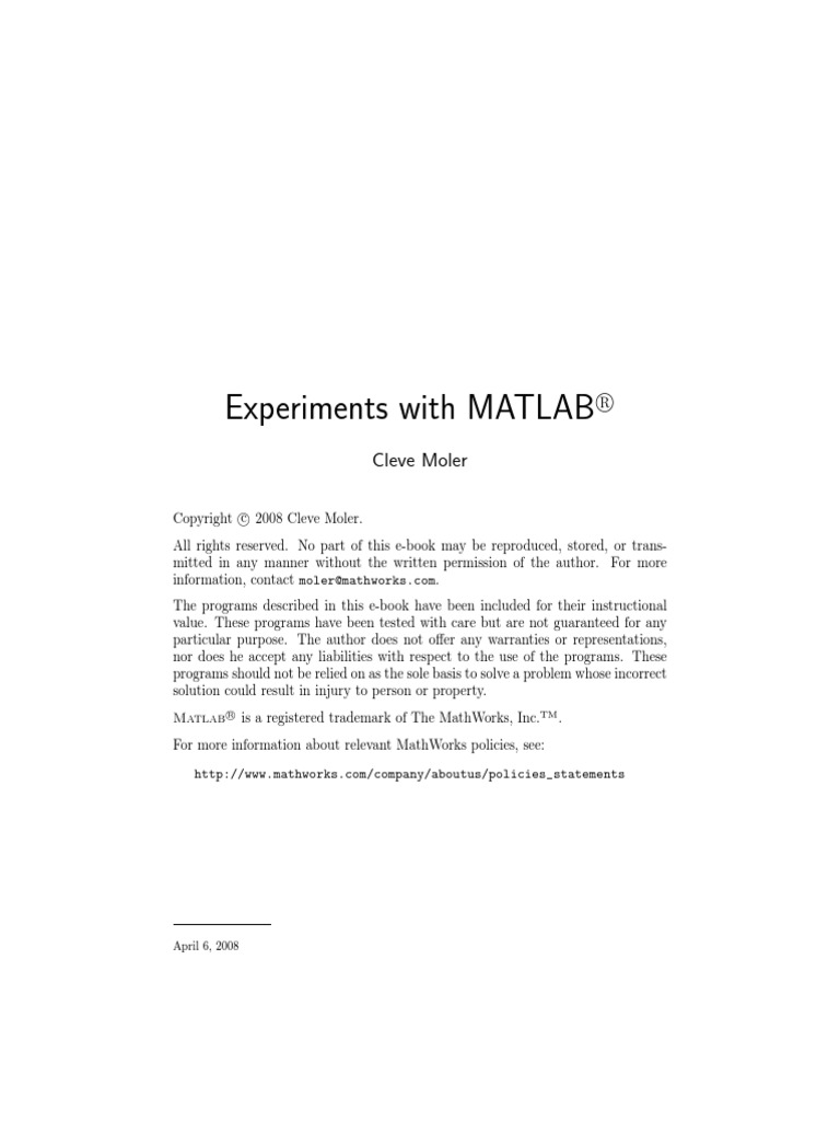 Experiments With MATLAB: Cleve Moler | PDF | Matlab | Teaching Mathematics