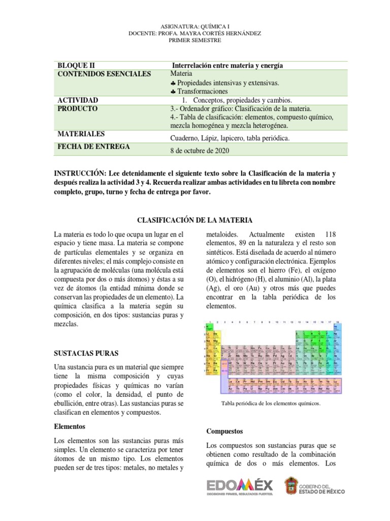 Actividad 3 y 4-Bloque II-Clasificación de La Materia-1 PDF | PDF ...