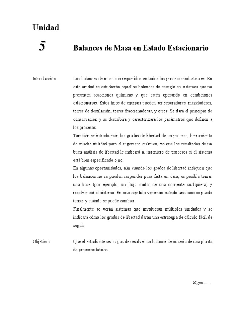 Balances de Masa en Estado Estacionario | PDF | Mole (Unidad) | Ecuaciones