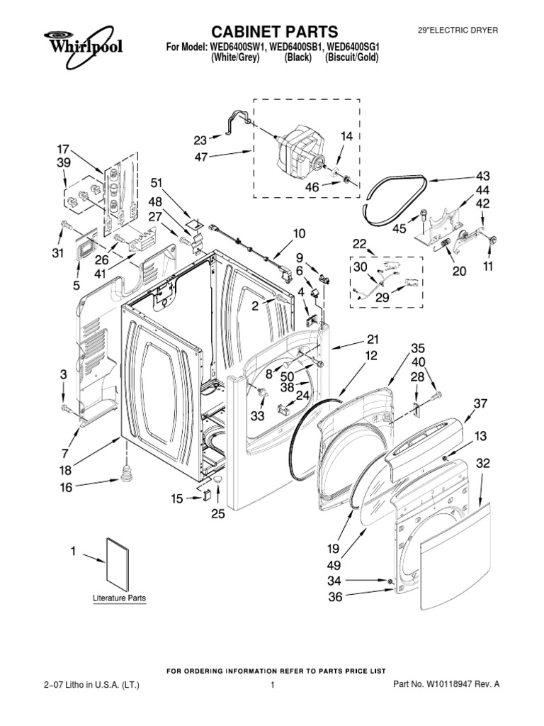 Cabinet Parts: For Model: WED6400SW1, WED6400SB1, WED6400SG1 (White ...