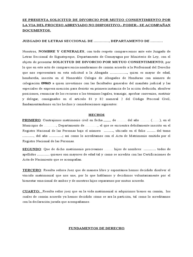 Solicitud-De-Divorcio - Ejemplo | PDF | Divorcio | Virtud