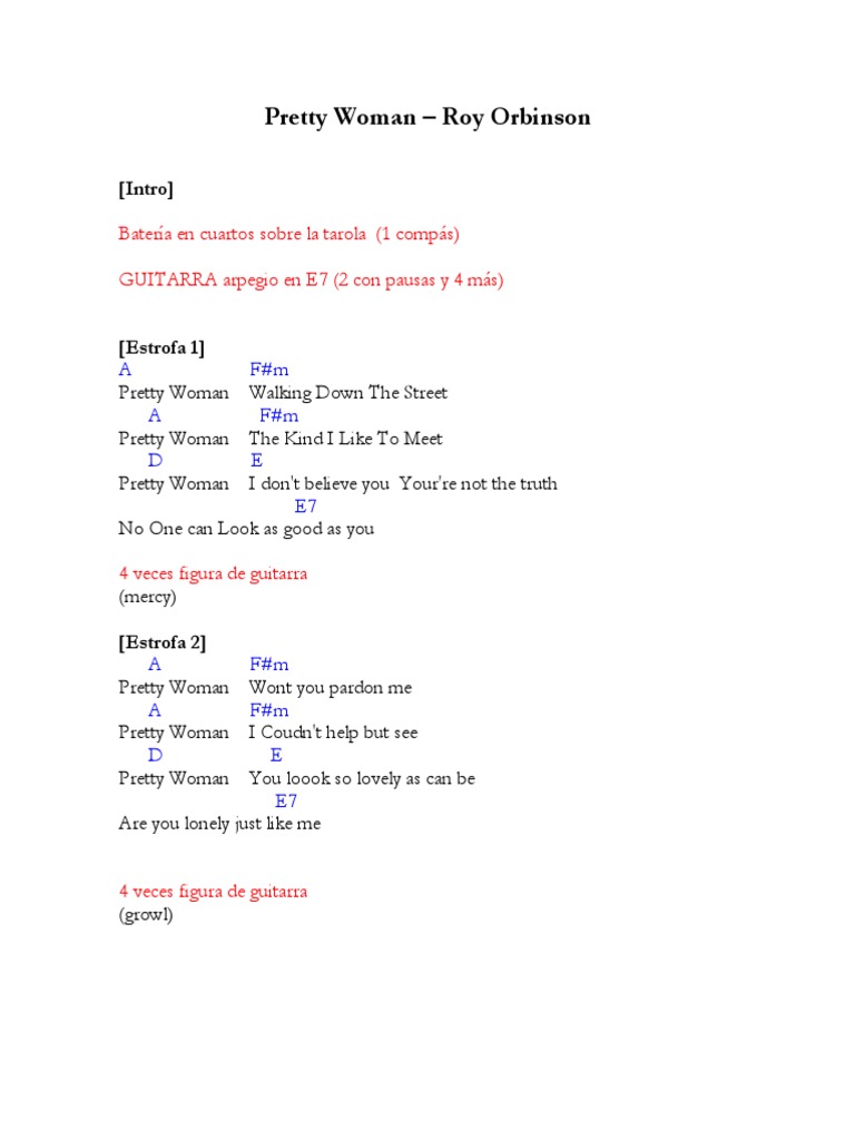 Pretty Woman Lyrics and Chords | PDF | Poetry