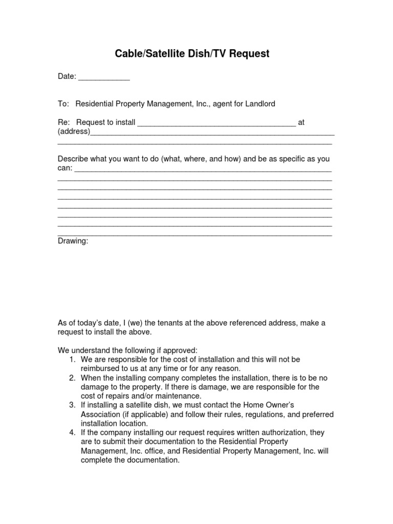Cable/Satellite Dish/TV Request | PDF | Landlord | Property Management