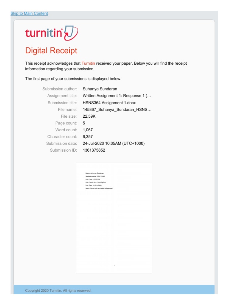Receipt hsns364 Assignment 1 | PDF