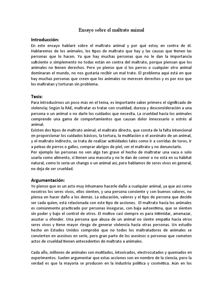 Ensayo Sobre El Maltrato Animal | PDF | Crueldad hacia los animales ... Ensayo Sobre El Maltrato Animal | PDF | Crueldad hacia los animales ...